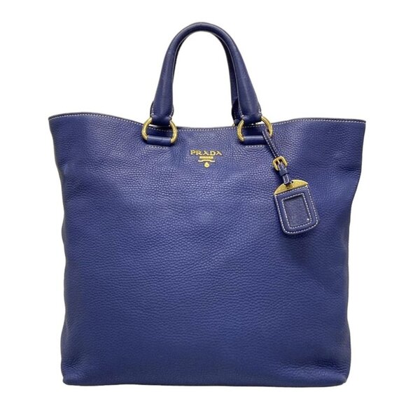 Prada | Bags | Prada Tote Blue Leather Tag | Poshmark